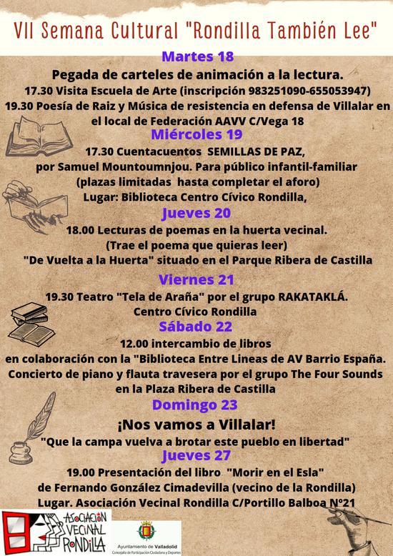 VII semana cultural "Rondilla Activa también lee" • Asociación Vecinal ...
